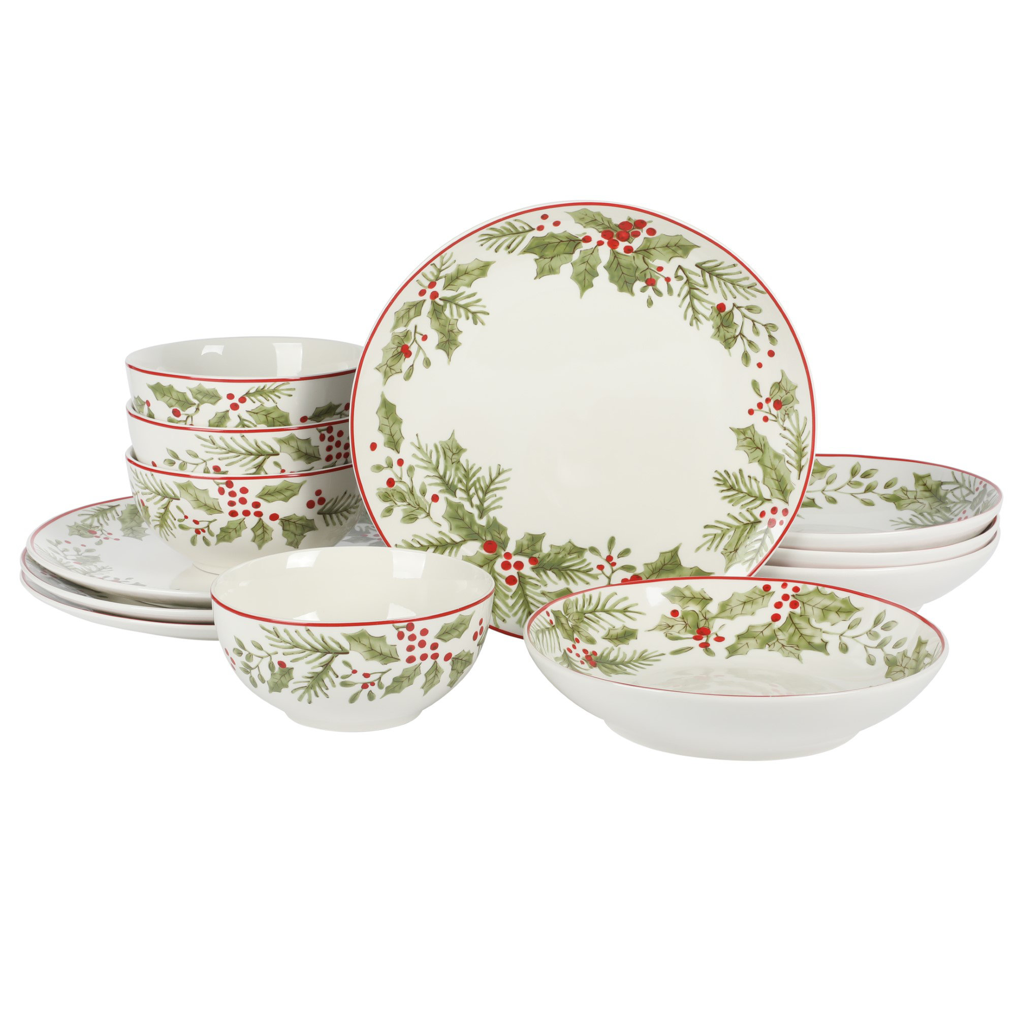 Gibson Home 12 Piece Festive Berries Decorated Porcelain Dinnerware Set ...