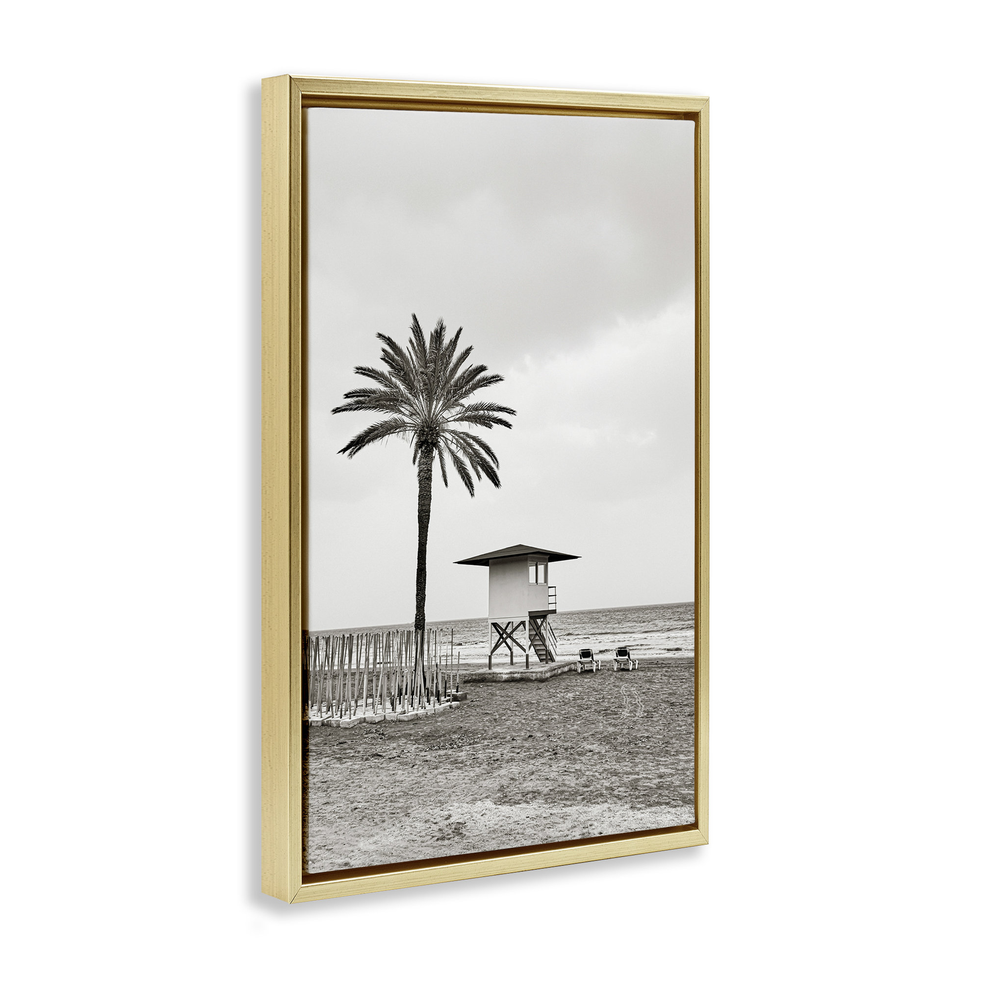Dovecove Lifeguard Tower & Palm Framed Floater Canvas by Nataly White ...