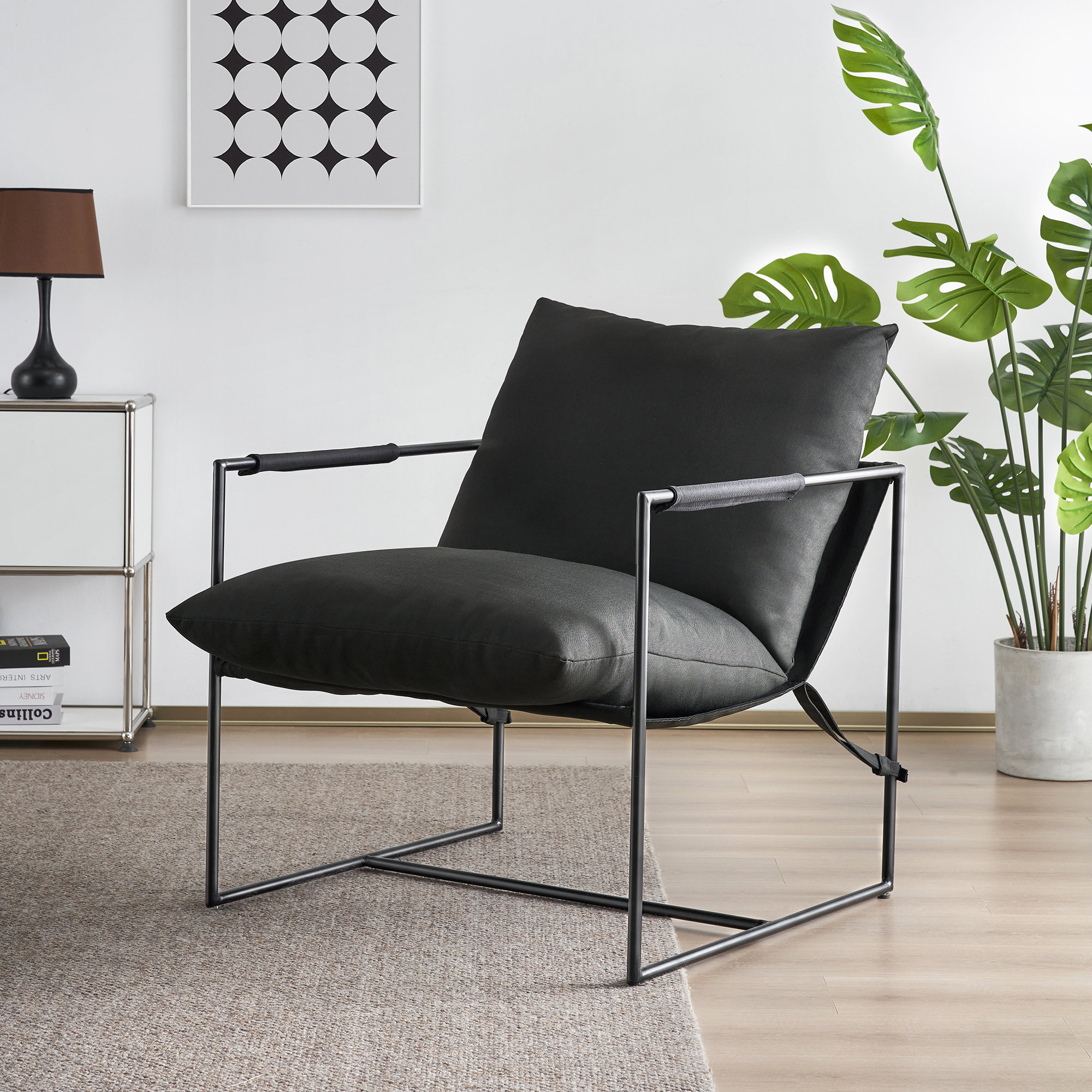 Ebern Designs Cliatt Modern Metal Framed Sling Upholstered Accent Chair ...