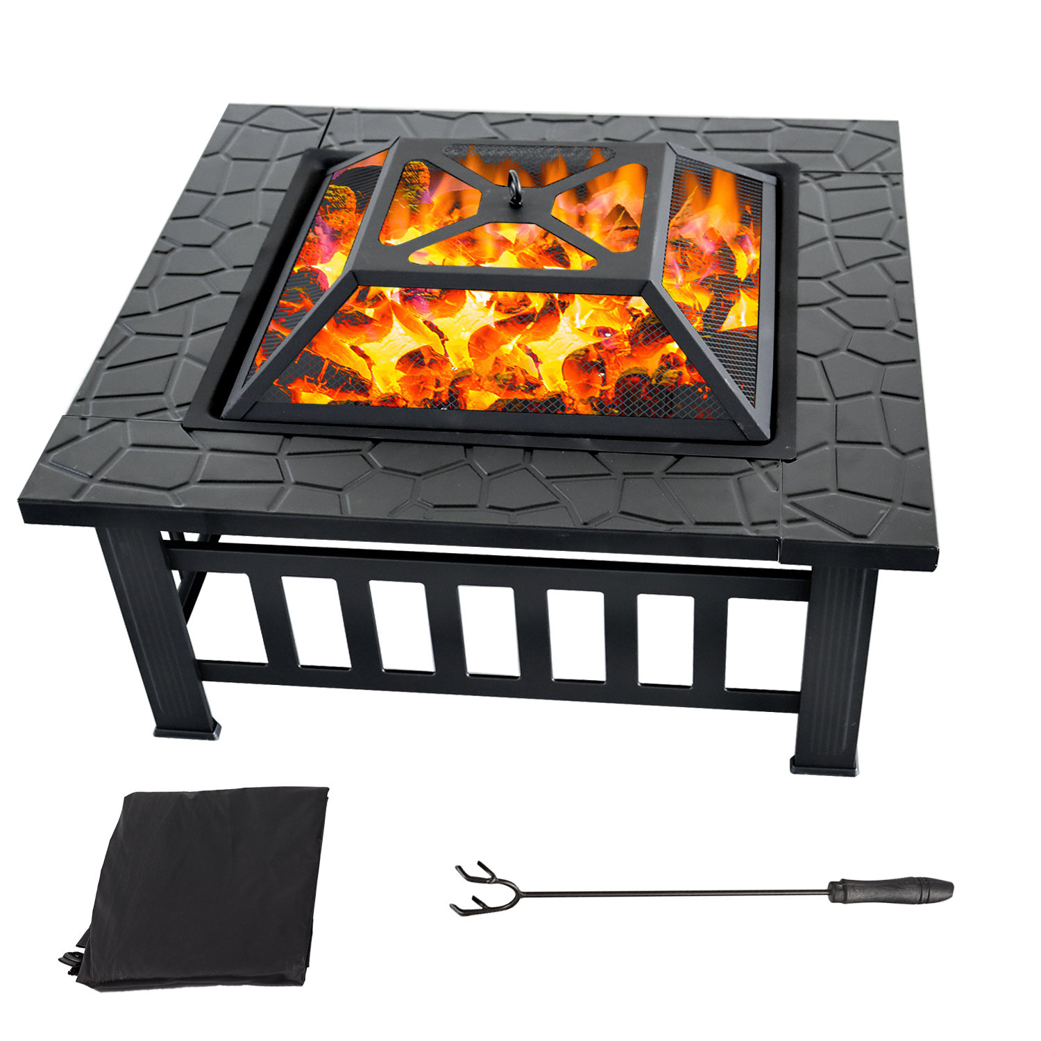 Classy Home BP4U 32-Inch Outdoor Metal Fire Pit Table, Durable Large ...