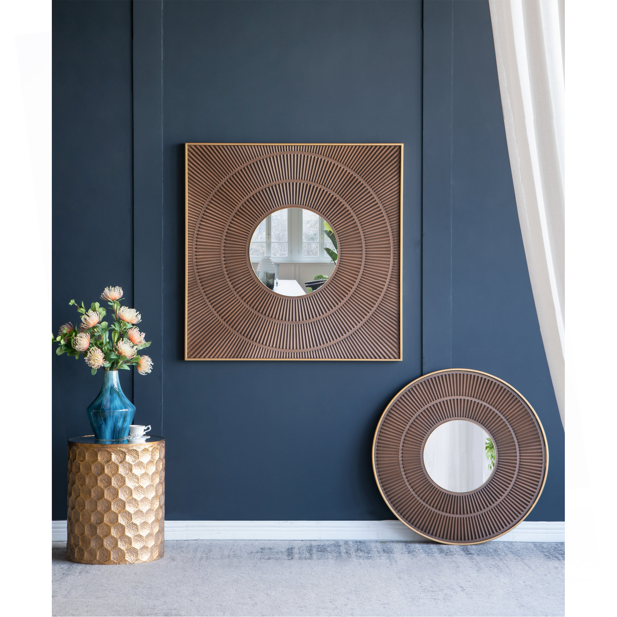 Rosdorf Park 40" X 40" Square Carved Mirror With Pleated Design With ...