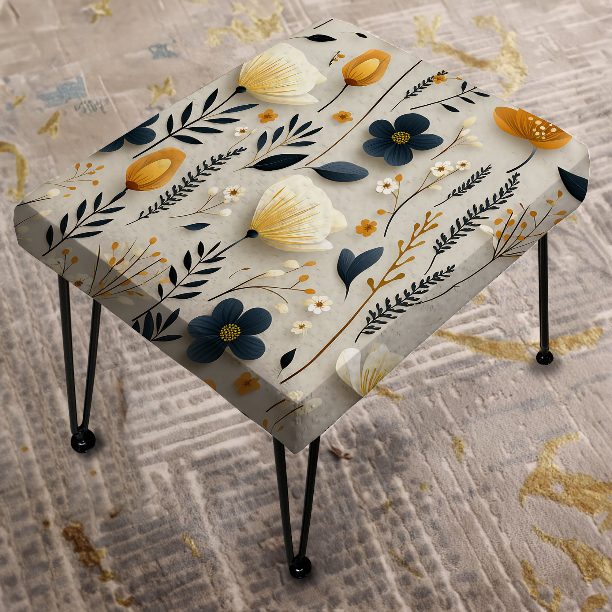 Design Art Begonia Botanicals Collage - Floral Rectangle Ottoman | Wayfair