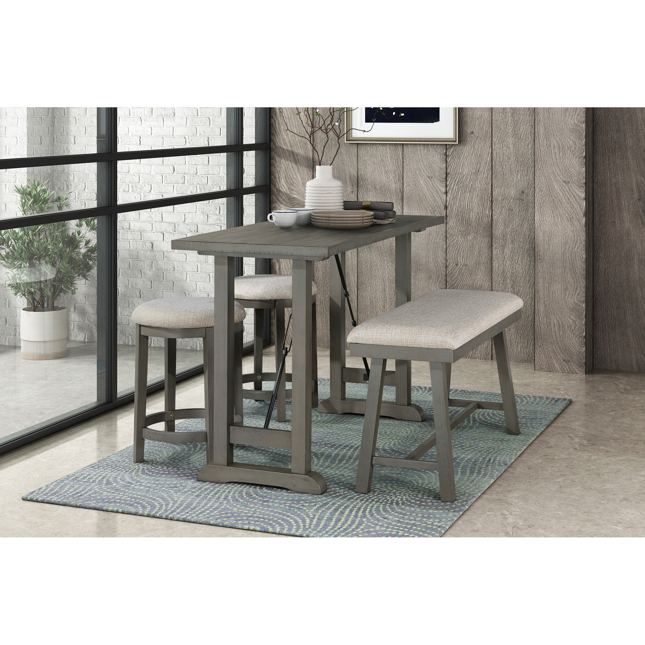Latitude Run® 4PC Counter Height Dining Set Light Grey Finish Counter ...