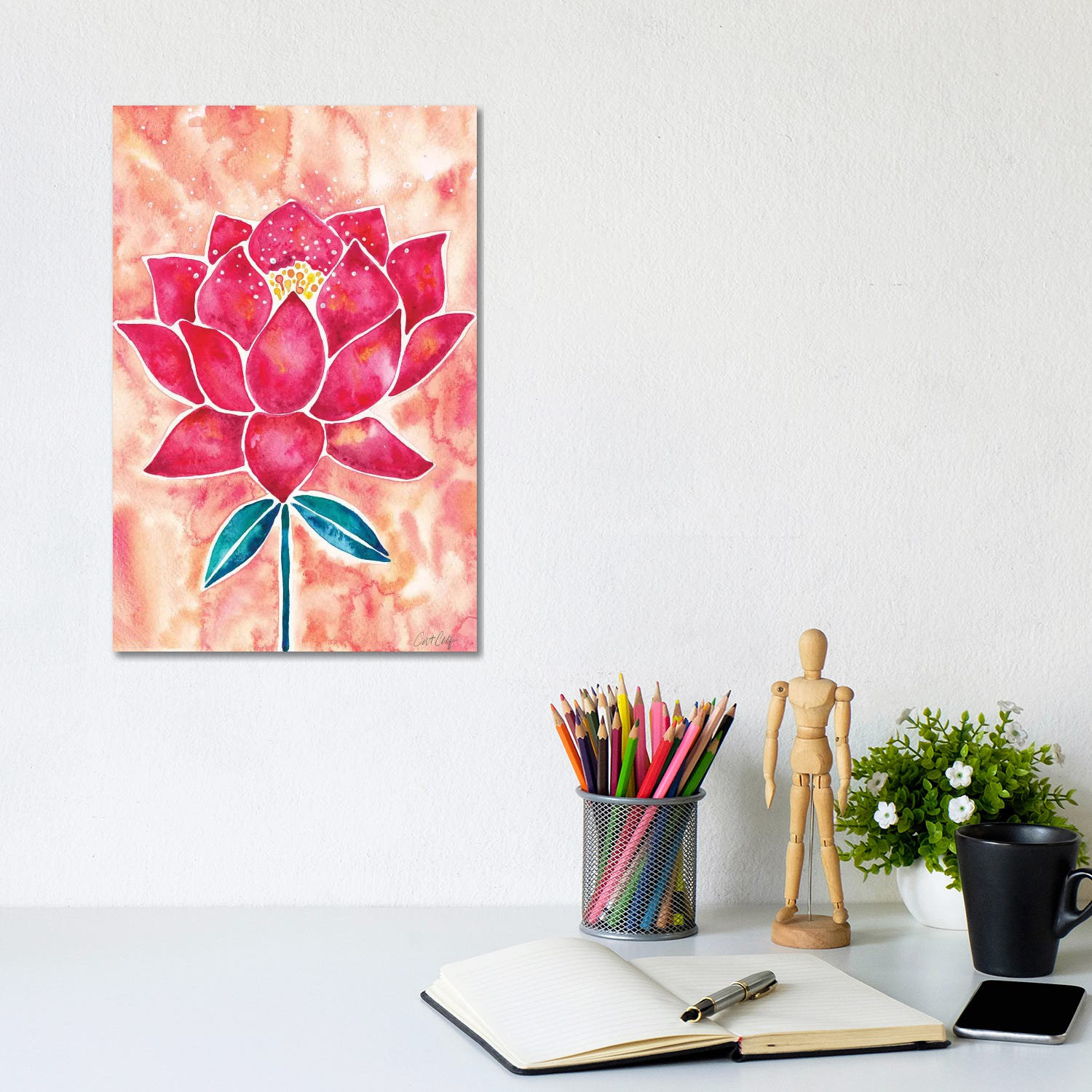 The Twillery Co.® Strickler Peach Magenta Background Lotus Blossom ...