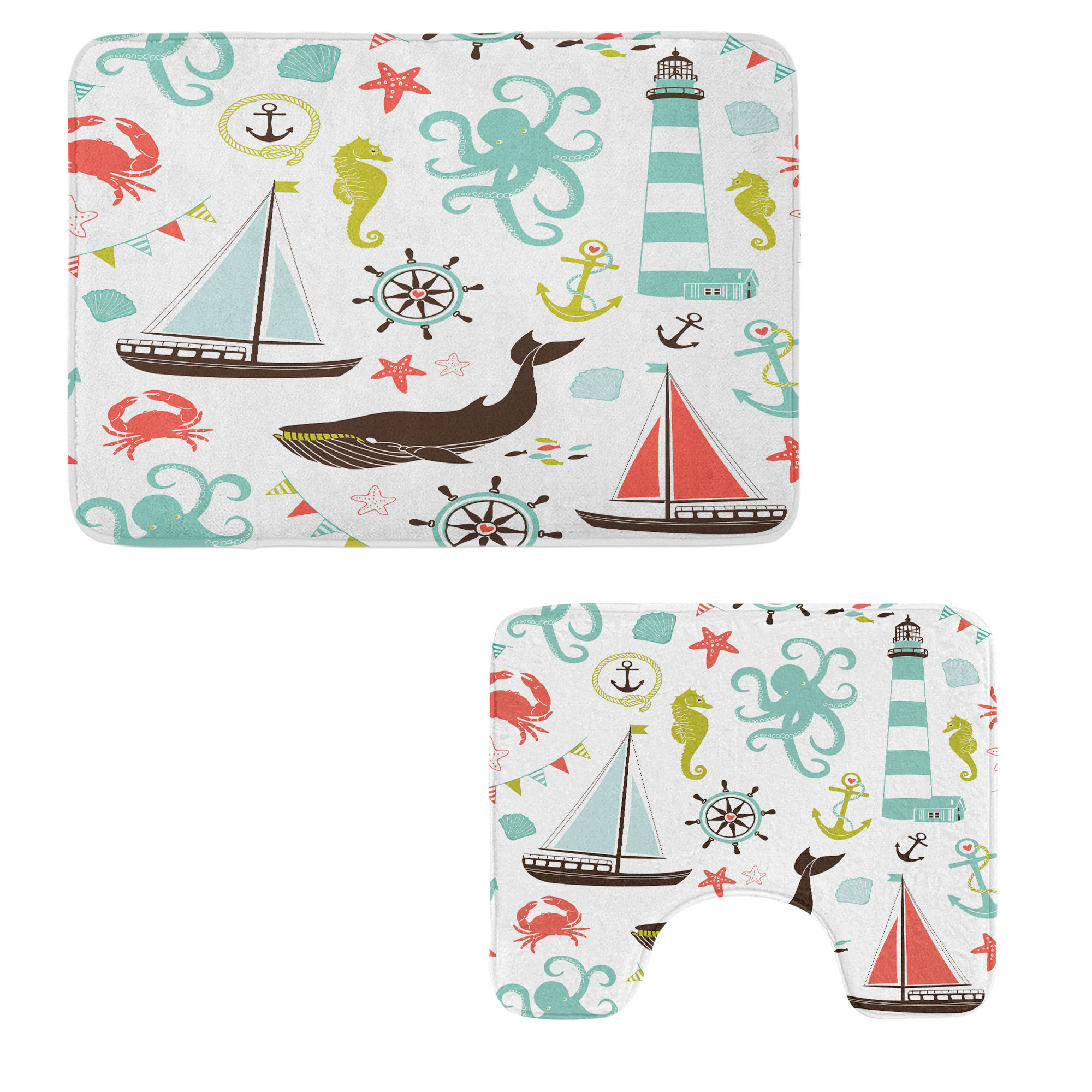 East Urban Home Nautical Bathroom Rug Set 2 Pieces Rectangle & Contour ...