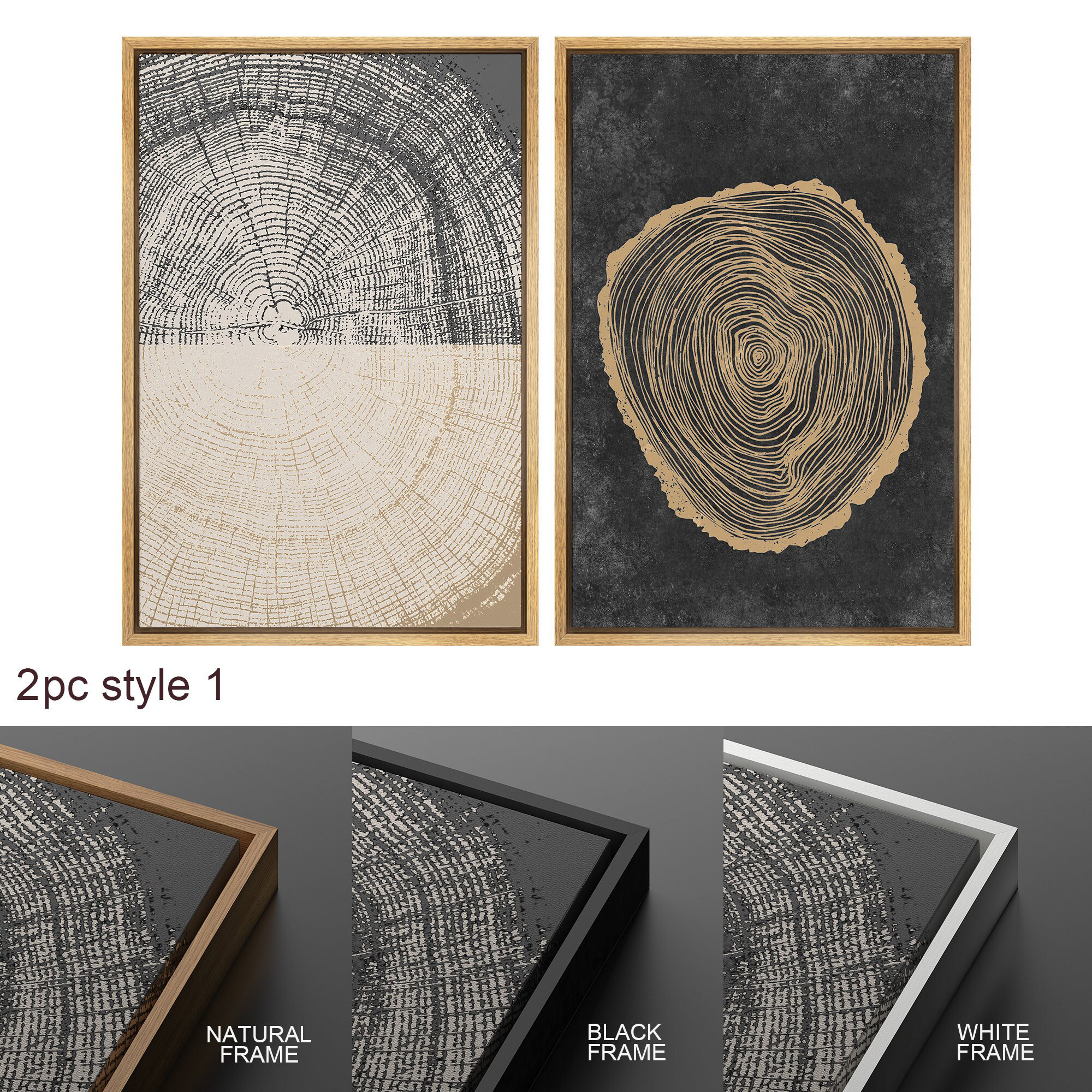 IDEA4WALL Wood Tree Ring Illustrations, Abstract Neutral Pictures ...