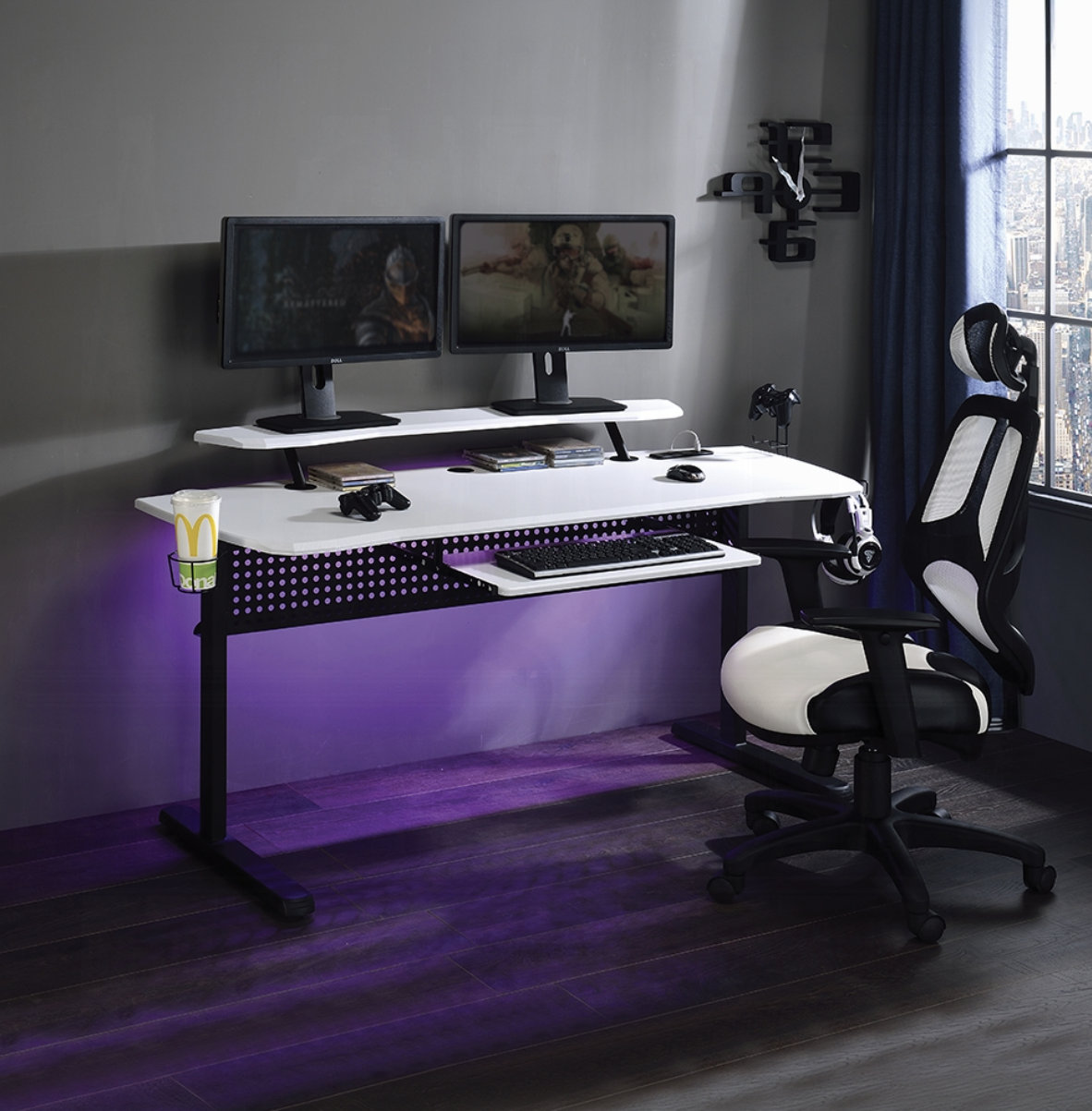 Inbox Zero Emanuel LED Standing Gaming Desk W/USB | Wayfair