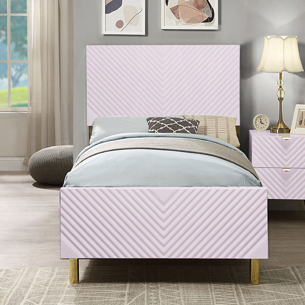 Everly Quinn Wooden Full-Size Bed With Metal Legs In High Gloss Pink ...