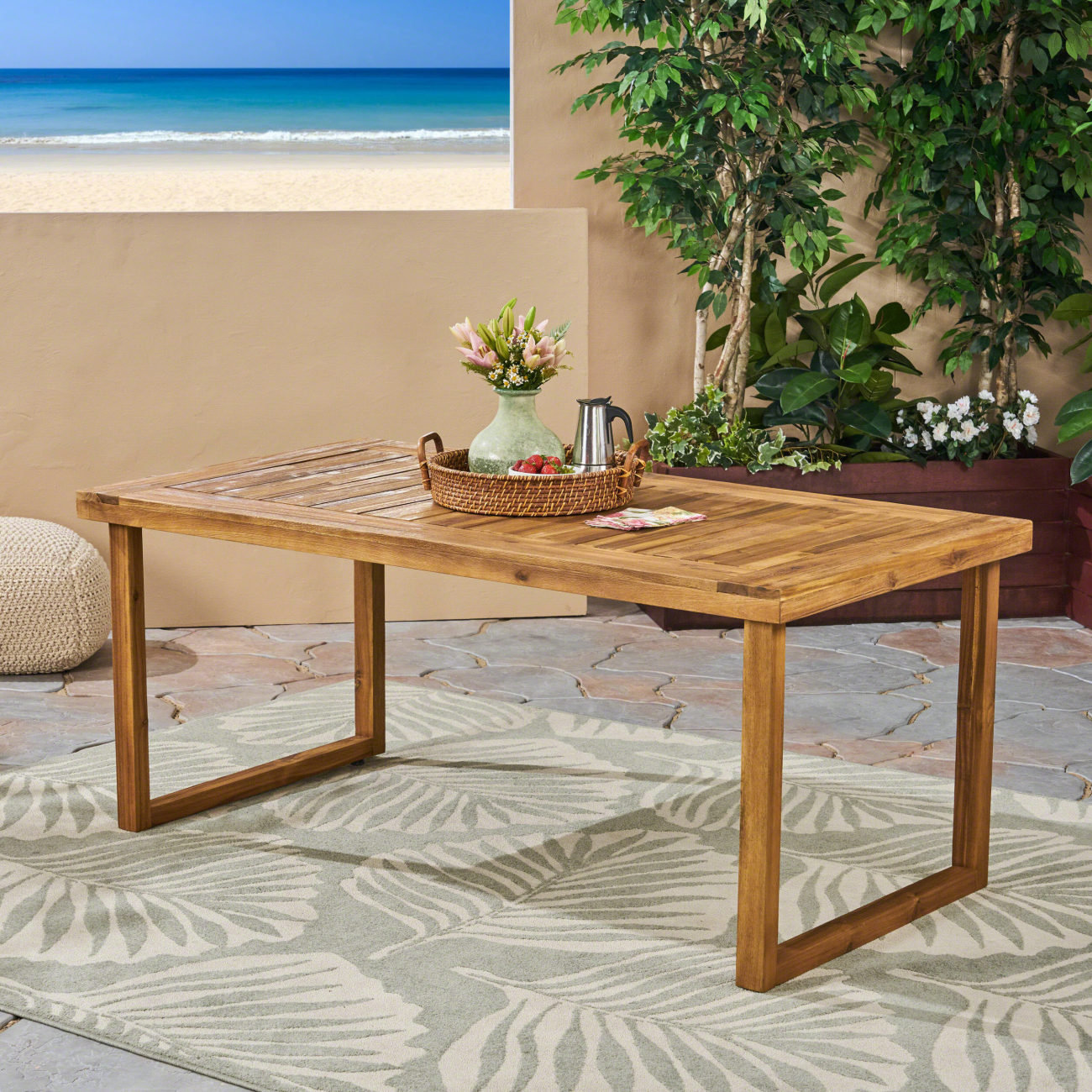 Astoria Grand Outdoor 69" Acacia Wood Dining Table, Outdoor Table Patio ...