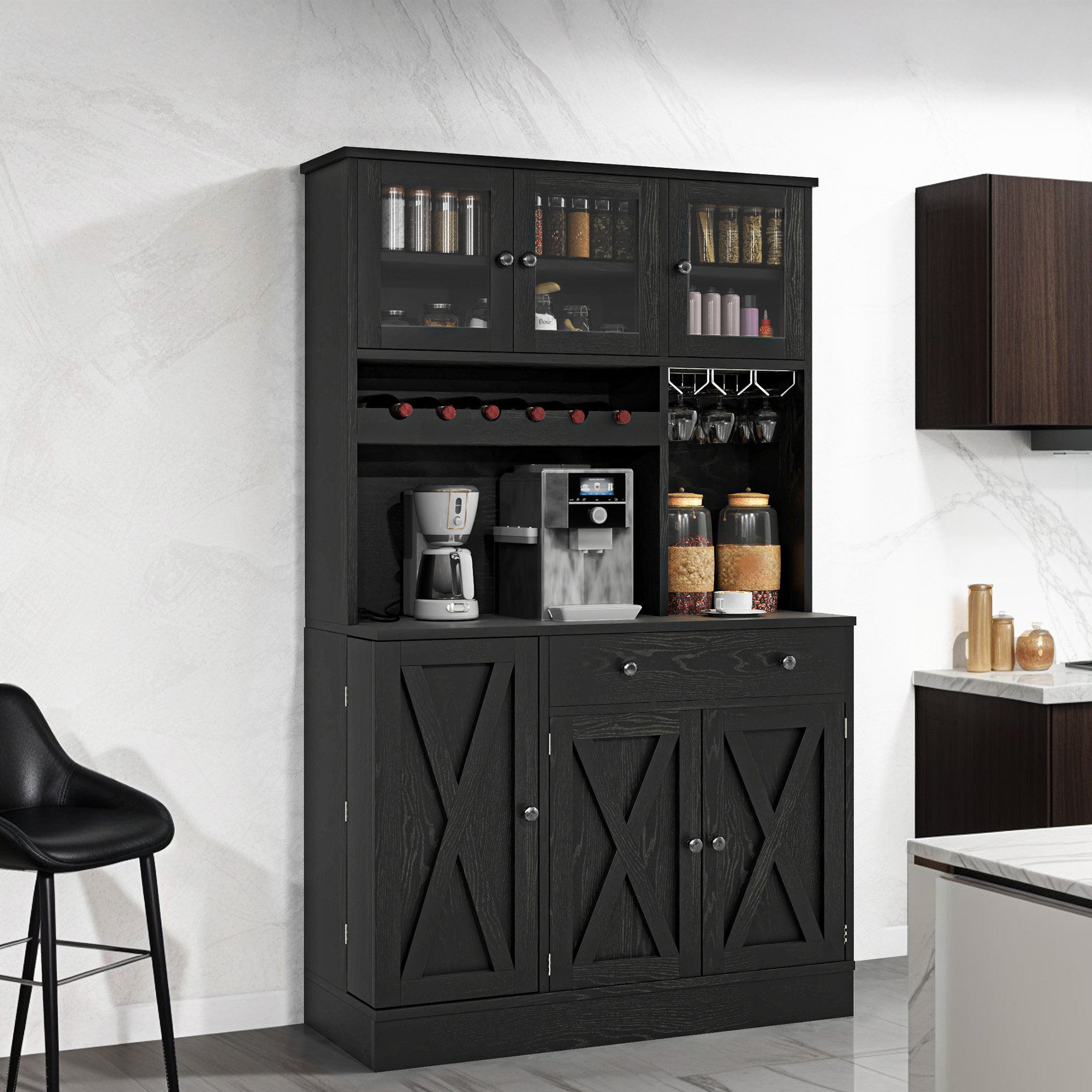 Gracie Oaks 71'' Kitchen Pantry Storage Cabinet Buffet Cabinet With ...