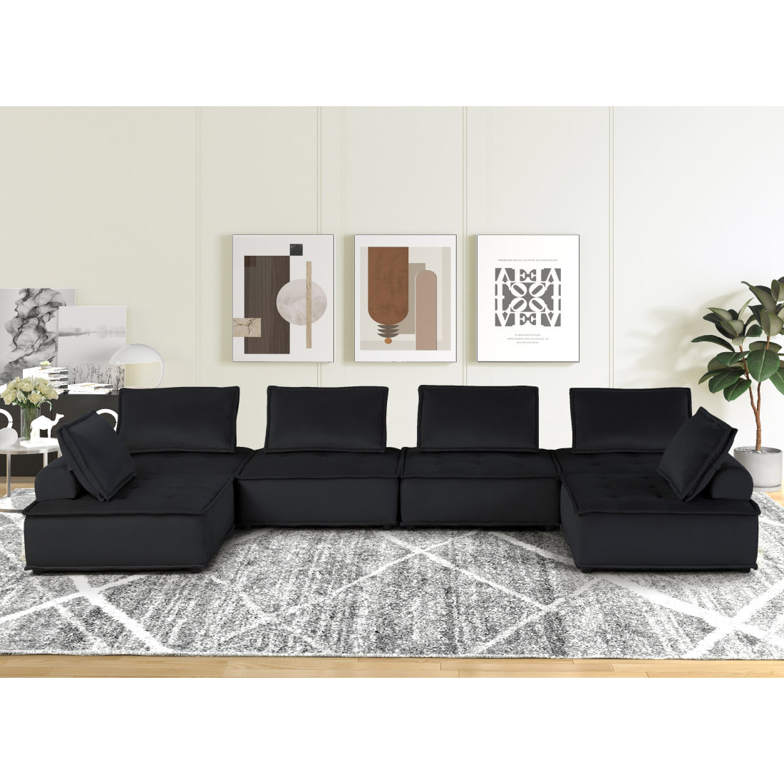 Ebern Designs Rivka Modern Sofa 160" Velvet 6-Seater U-Shape Modular ...