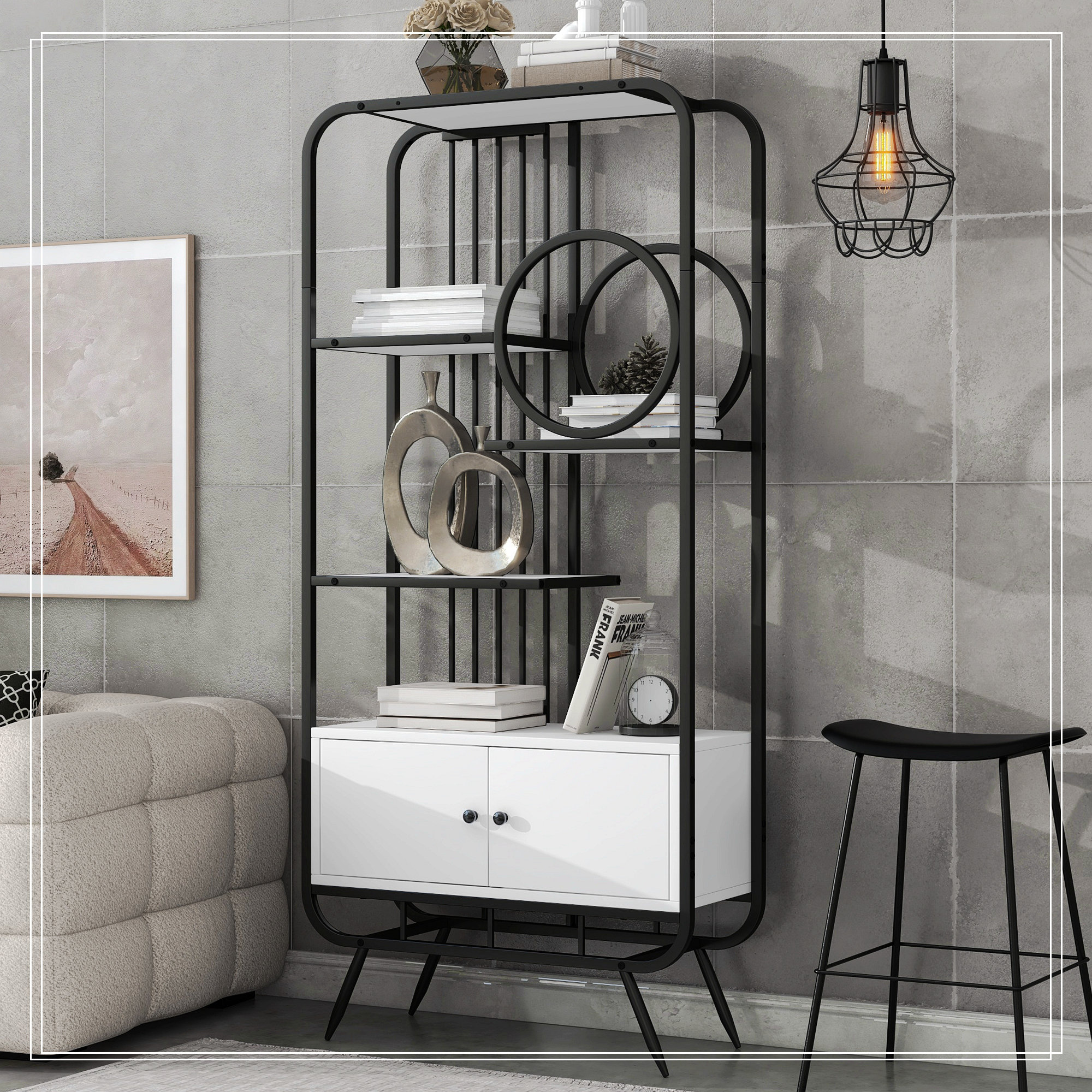 Corrigan Studio® Home Office Bookcase With Cabinet Open Bookshelf ...