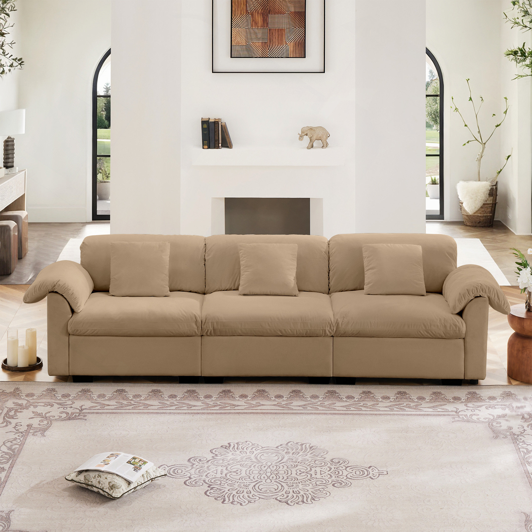 George Oliver Modern Sofa, Extra Large Velvet Sofa With Storage ...