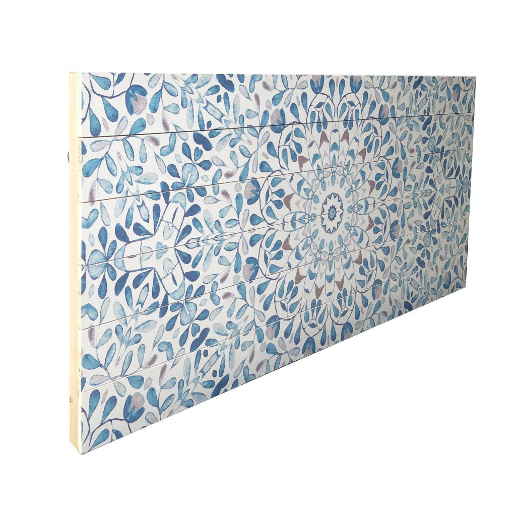 Canora Grey Shades Of Blue Ornate Floral Wood Plank Wall Art | Wayfair