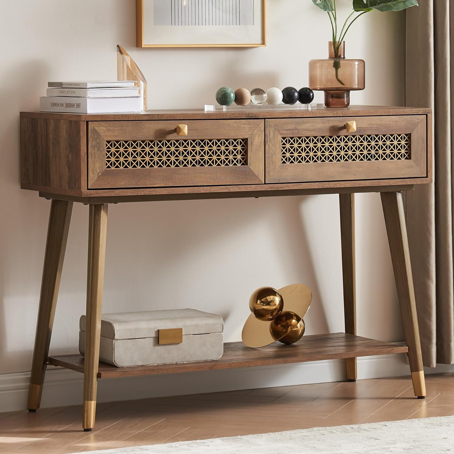 Corrigan Studio® Mid Century Modern Console Table, Narrow Wood Entryway ...
