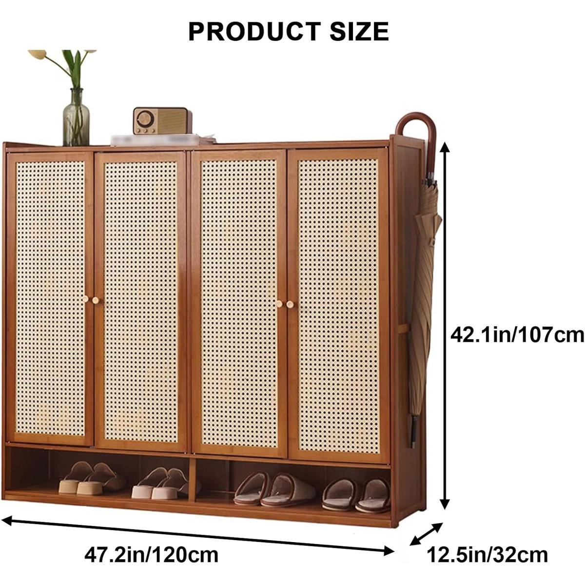 Bayou Breeze 4 Doors Natural Rattan Shoe Storage Cabinet,7 Tier ...