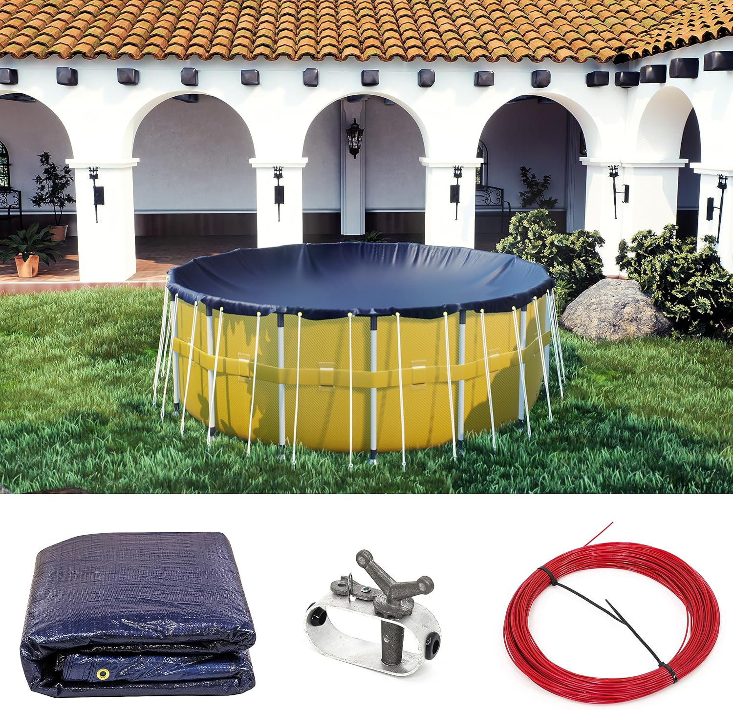 Amgo Premium Round Blue Winter Swimming Pool Cover Tarp Safety Heavy ...