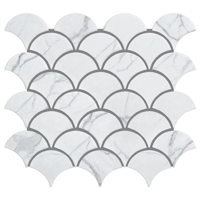Supreme Tile Porcetile 3" X 3" Porcelain Fish Scale / Scallop Mosaic ...