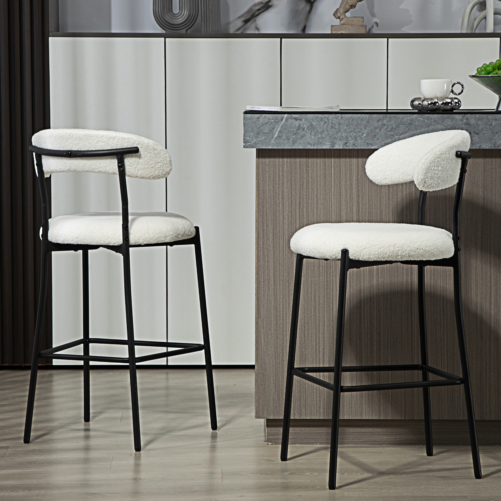 Corrigan Studio 26'' Counter Height Bar Stools Teddy Fabric Cover ...