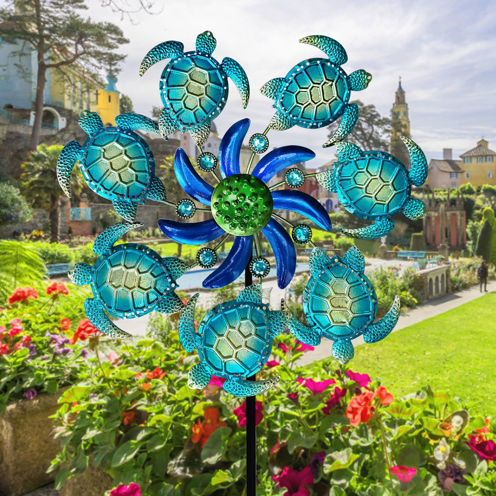 Arlmont & Co. Sea Turtle Wind Spinners Garden Stake-Ocean Theme Outdoor ...