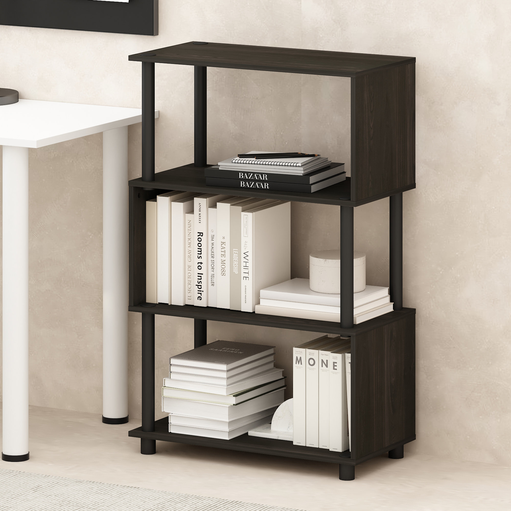 Ebern Designs Daum 5-Tier S-Shaped Bookcase, Bookshelf, Espresso ...