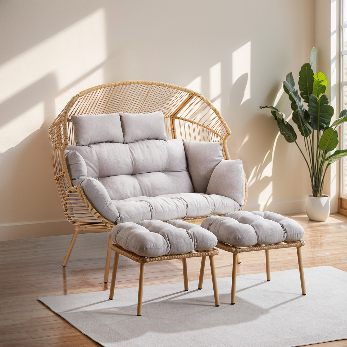 Dakota Fields Corenda Hammock Double Swing Chair with Ottomans ...