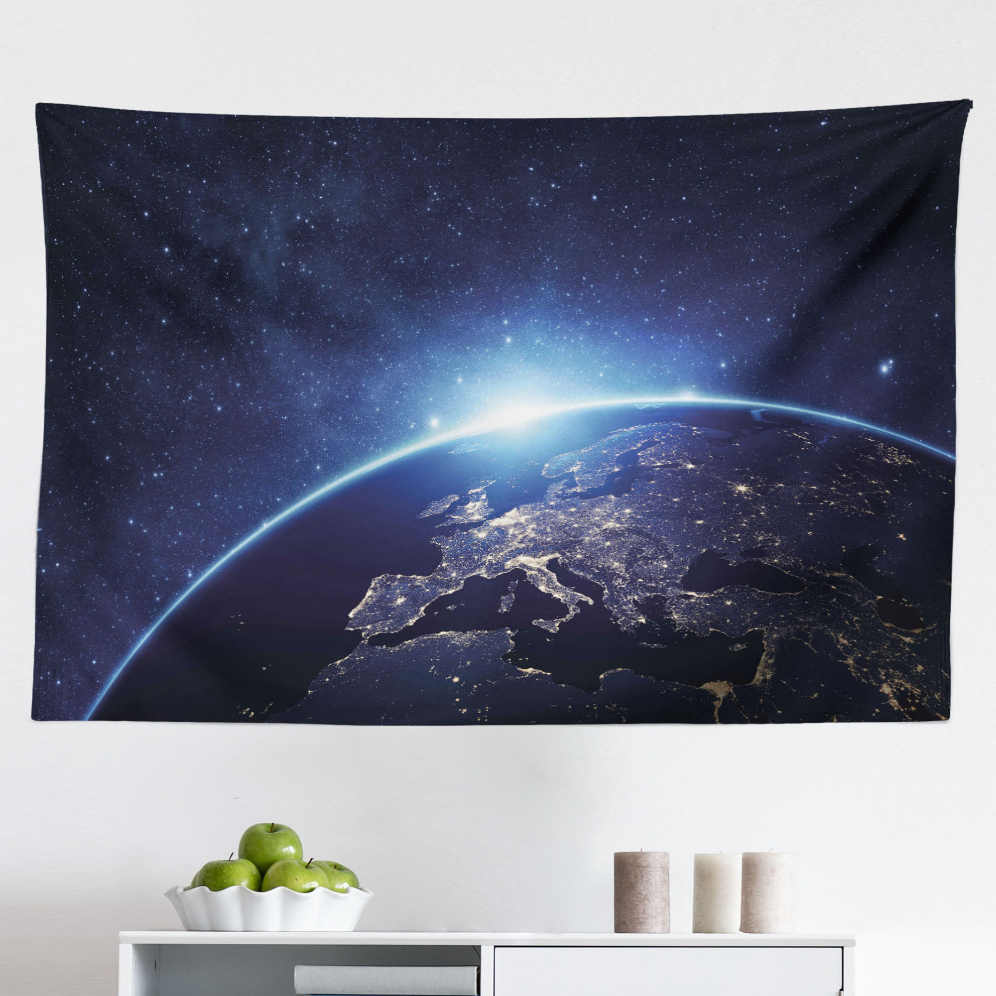 East Urban Home Earth Tapestry, Planet From The Space At Night Galactic ...