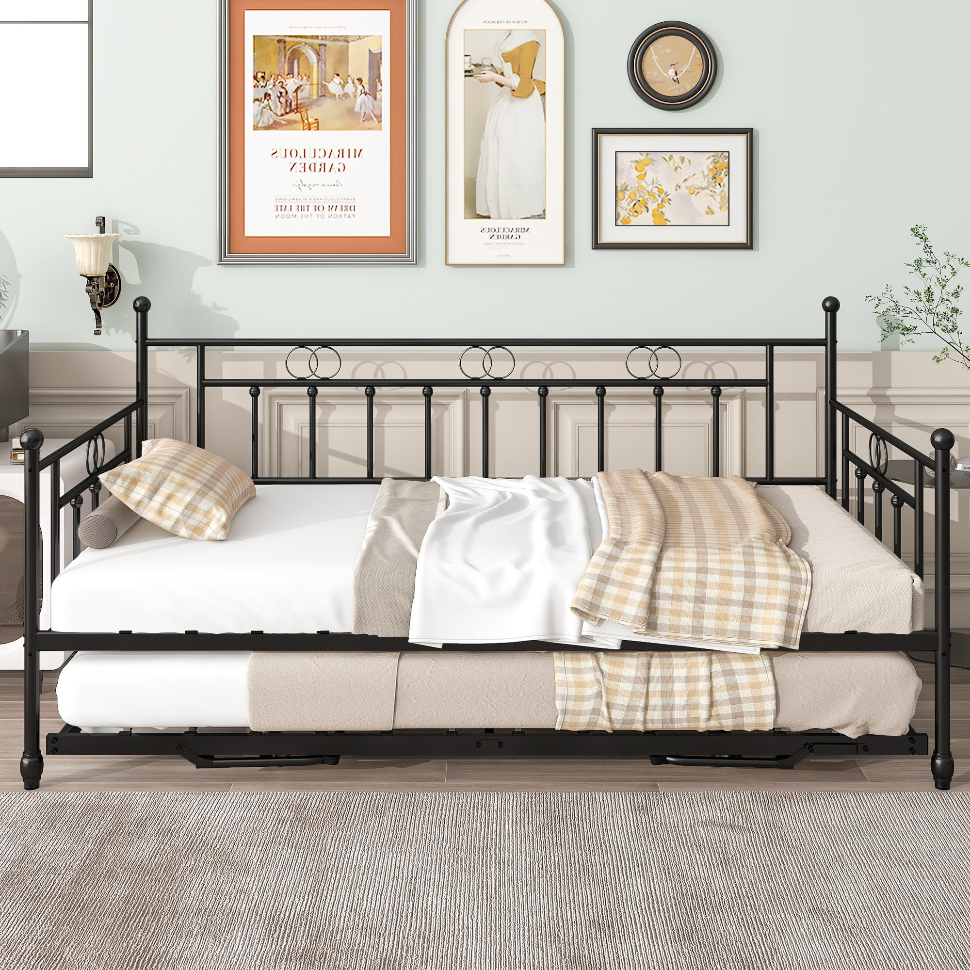 August Grove® Aleksejus Twin Metal Day Bed with Pop Up Trundle Bed Twin ...