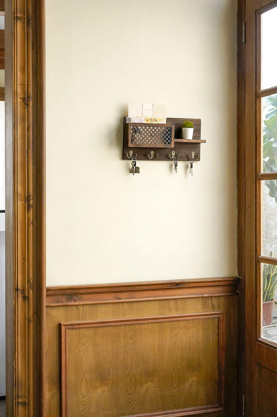 Millwood Pines Wall-Mounted Mail Organizer With 4 Double Key Hooks For ...