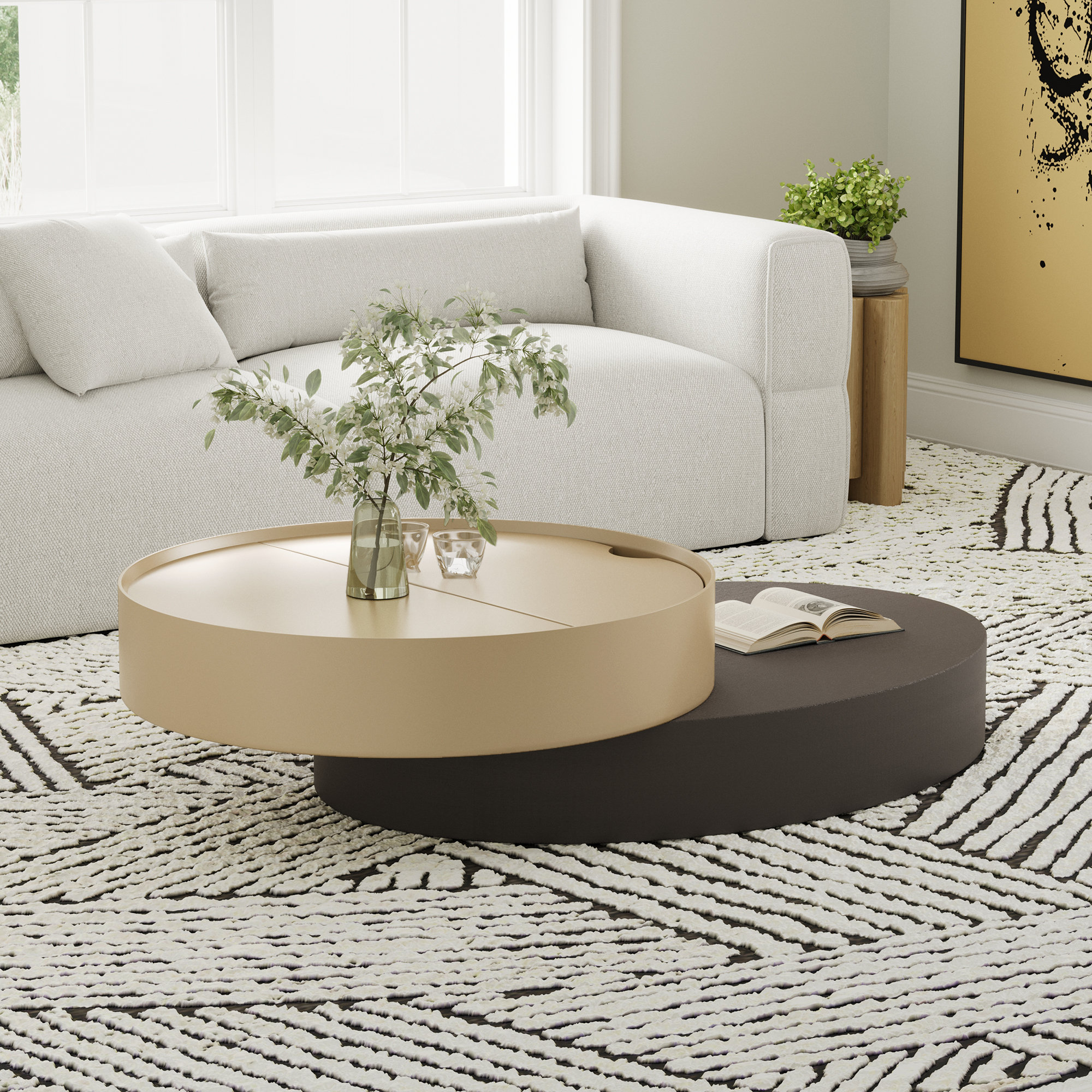 Wrought Studio™ Larke Modern Stylish Creative Rotating Coffee Table ...