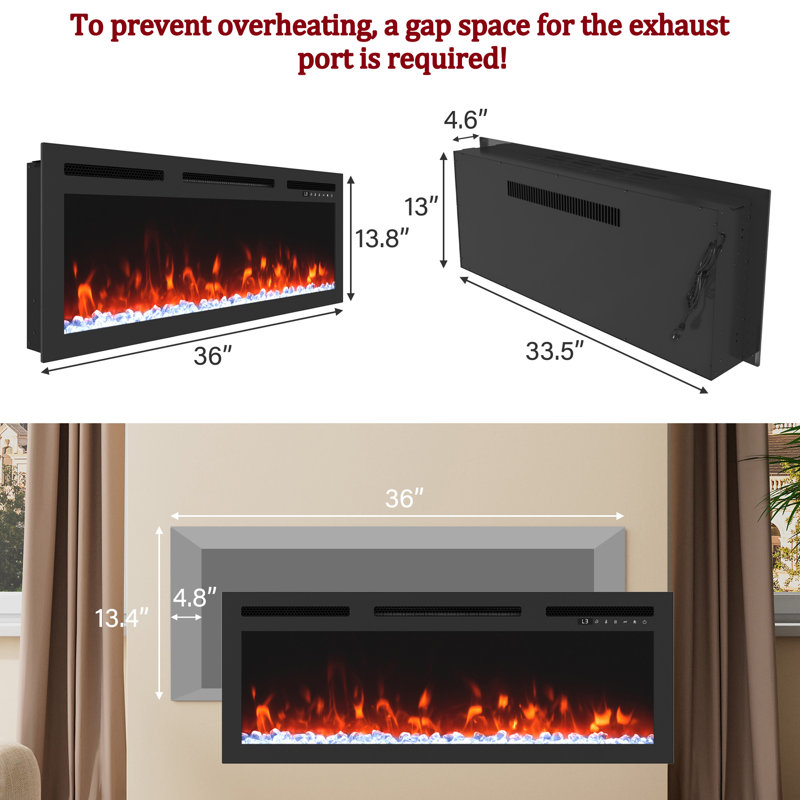 Symple Stuff 36 inches Inserted Electric Fireplace with Remote ...