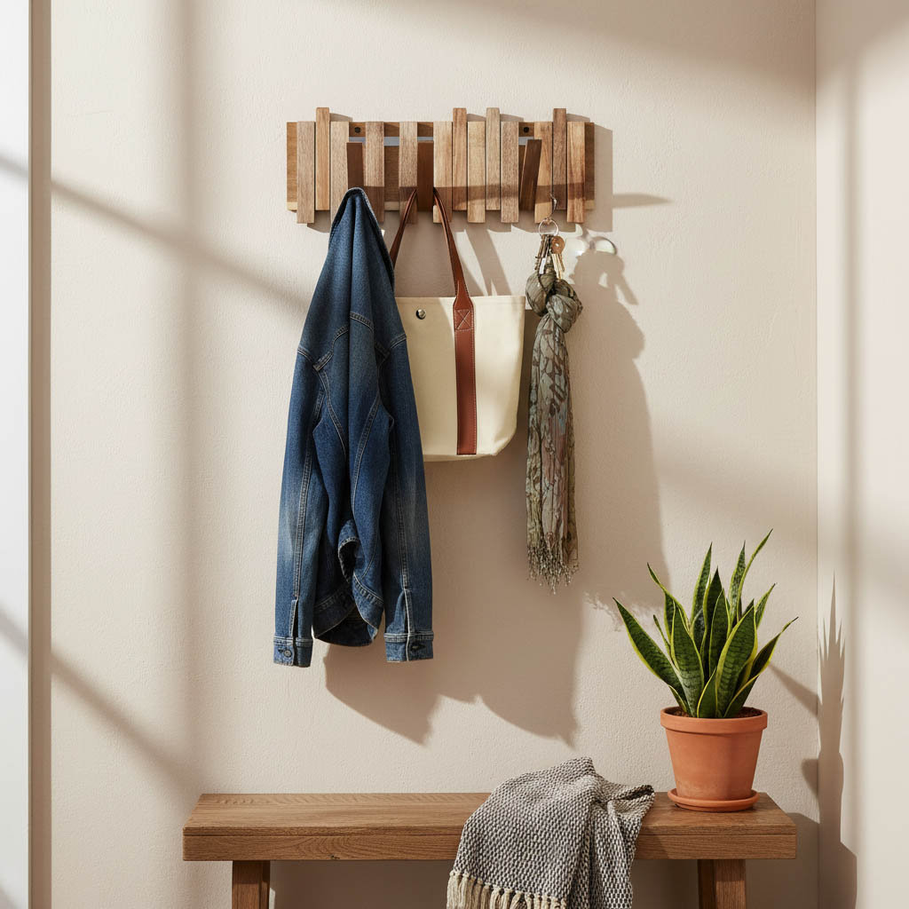 Brayden Studio Rustic Wall Mounted Coat Rack With 8 Flip-Down Hooks ...