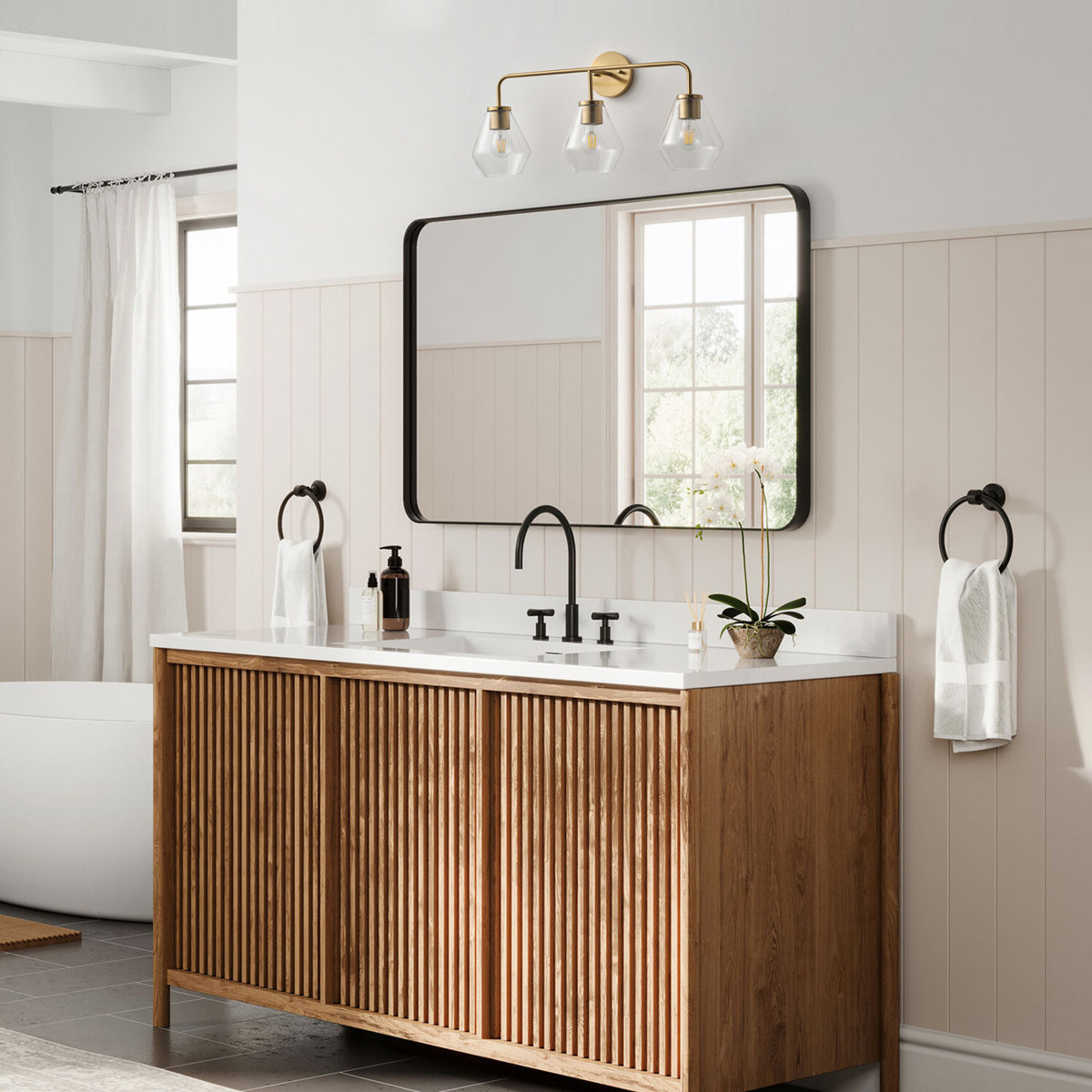 Beachcrest Home™ Amoll 3-Light 26.37 inch Glass Shade Copper Gold ...