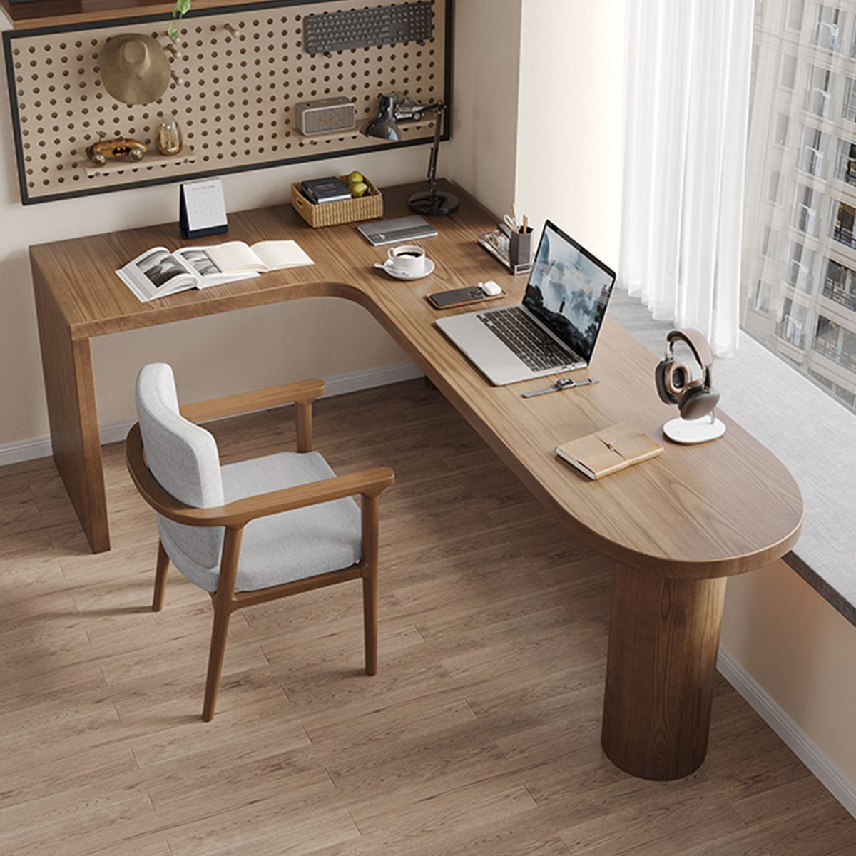 Oaklawn Tools Light Walnut L-Shaped Solid Wood desk | Wayfair