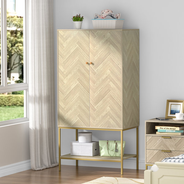 Mercer41 61"H Armoire Wardrobe Oak Armoire with open shelf | Wayfair