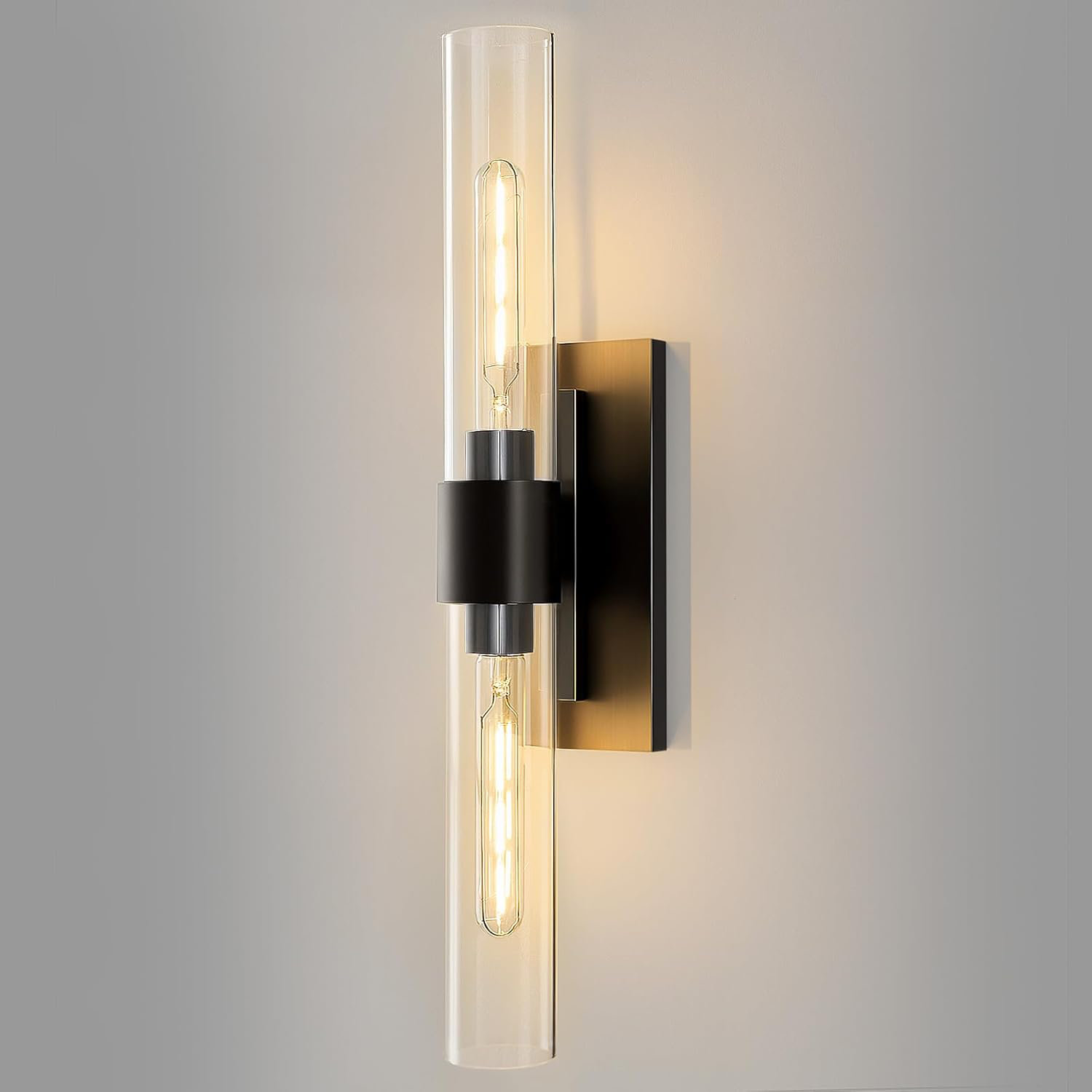 Hokku Designs Modern Linear Wall Sconce Light - Dimmable Vanity Fixture With Clear Glass Tube ...
