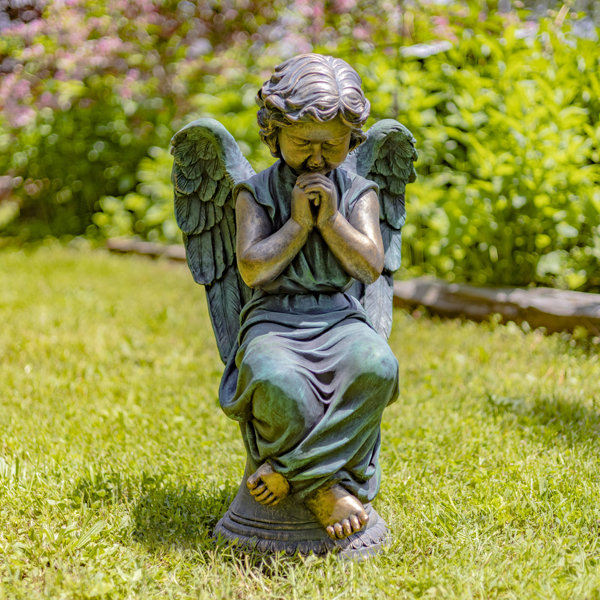 Trinx Sitting and Praying Child Angel Magnesium Garden Statue | Wayfair