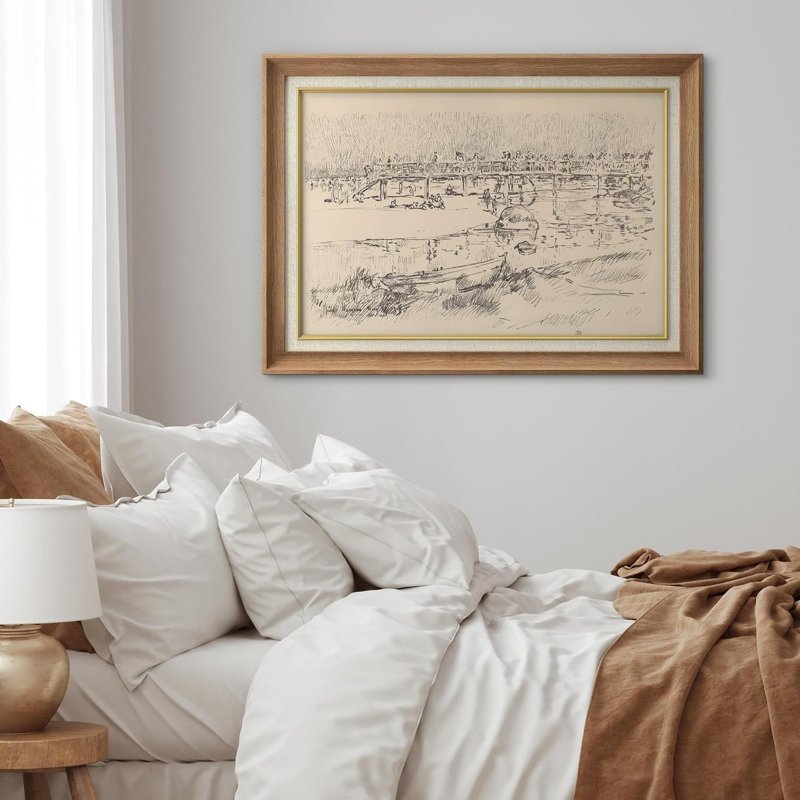IDEA4WALL Sketch Rustic Country Landscape Framed On Paper Print ...