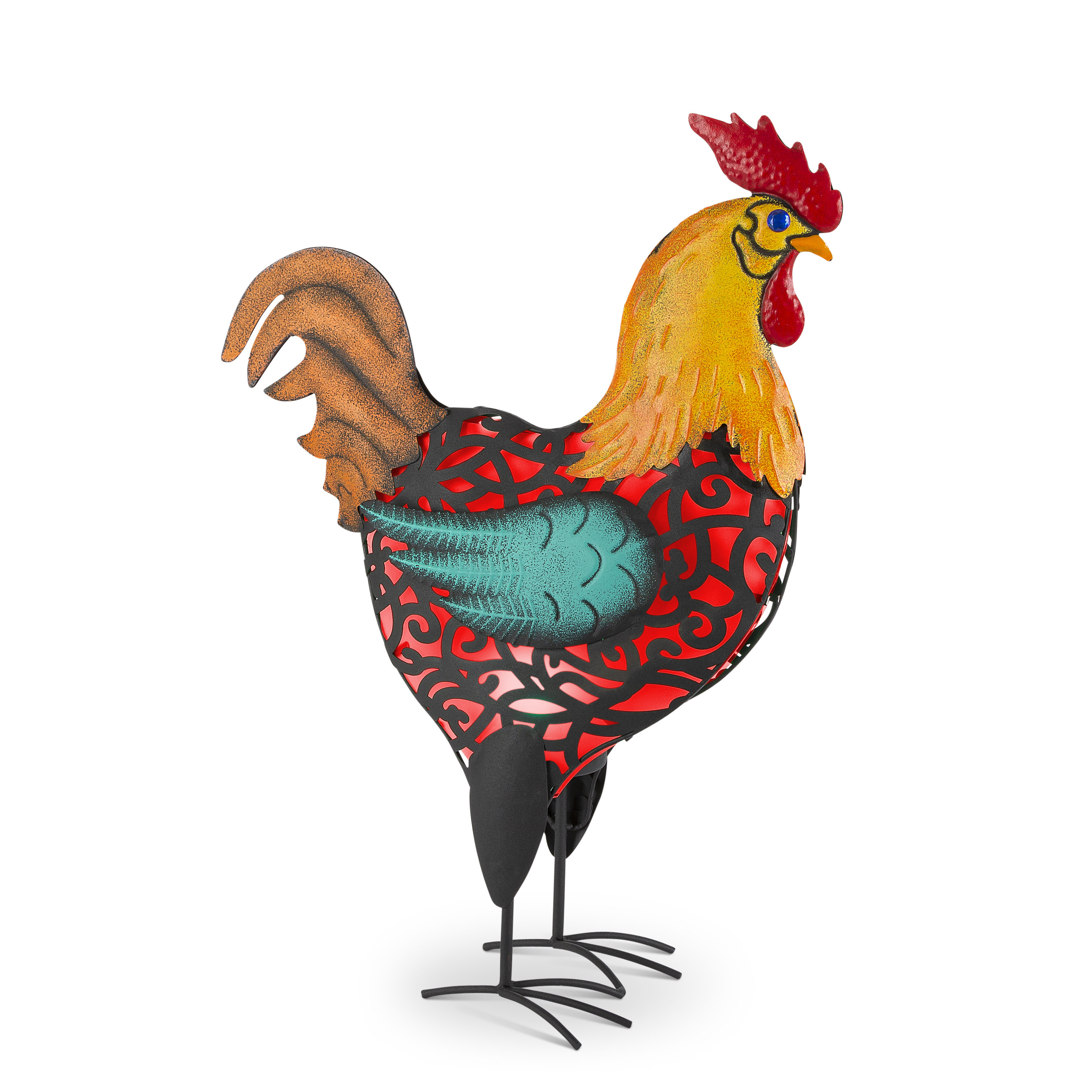 Arlmont & Co. Enchanting 20.08 In Solar Powered Red Rustic Rooster ...