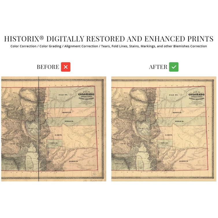 HISTORIC PRINTS HISTORIX Vintage 1862 Colorado Territory Map - 24X36 ...