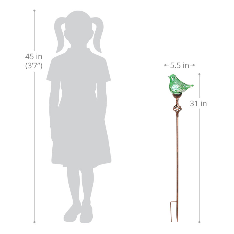 Exhart Solar Pearlized Hand Blown Glass Bird Garden Stake, 6 by 31 ...