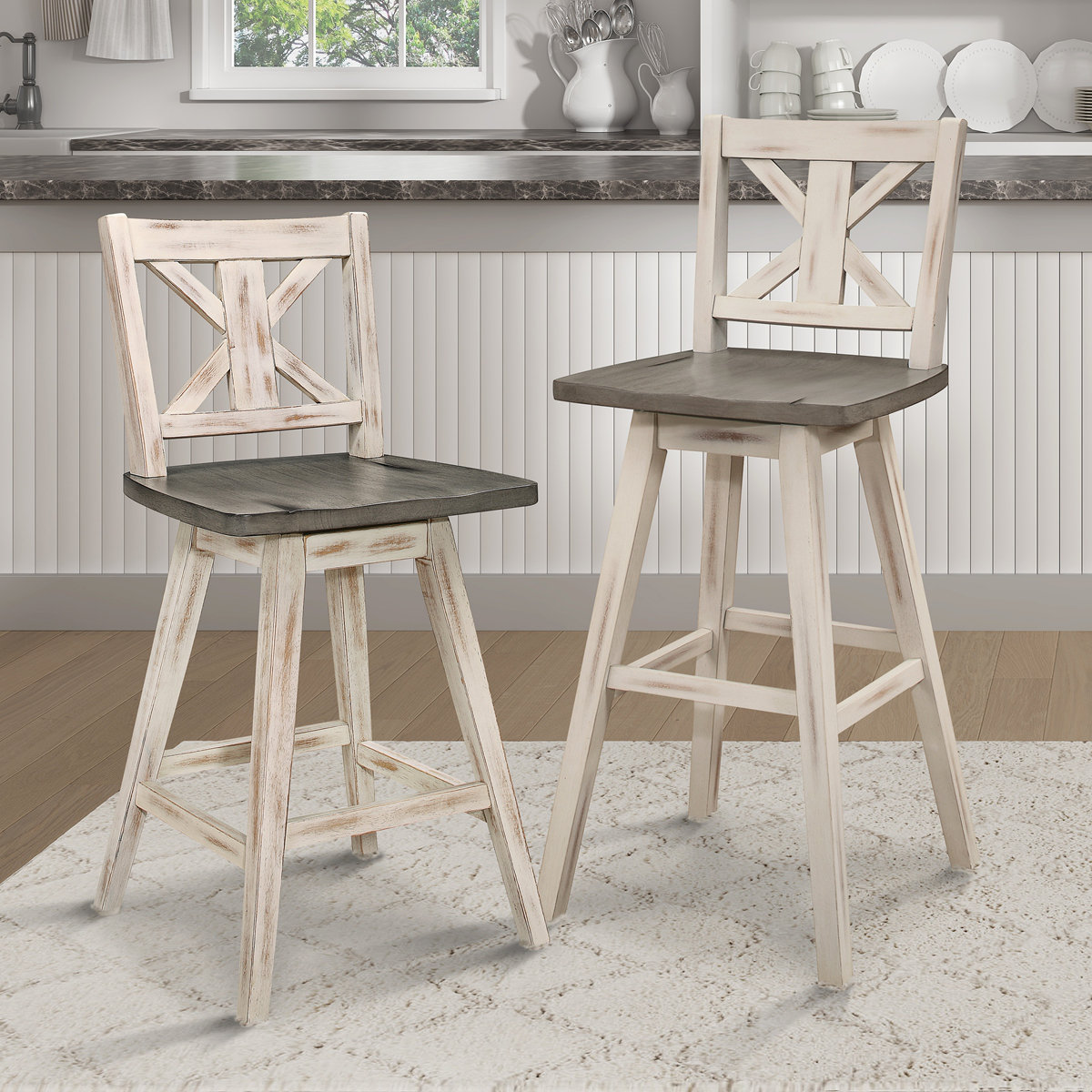 One Allium Way® Counter Height Chairs Set Of 2 360-Degree Swivel Chair ...