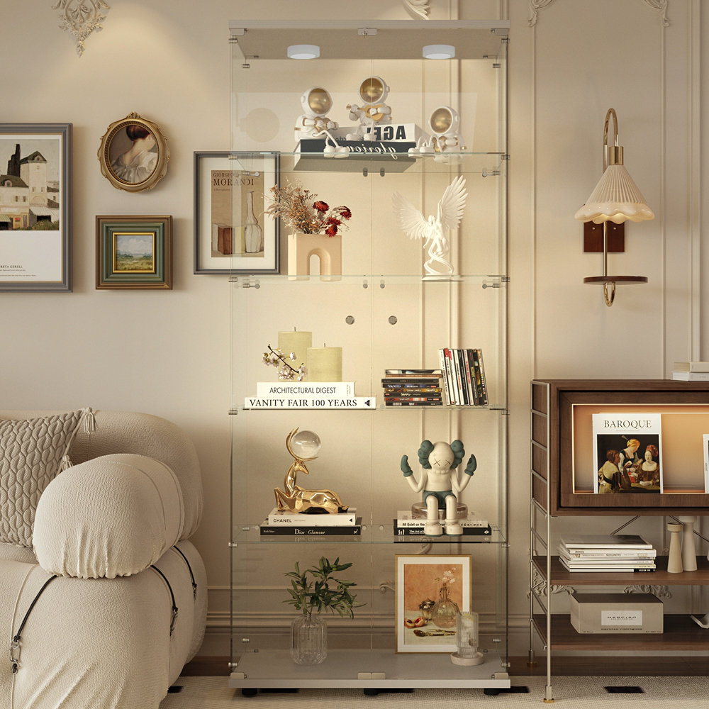 Latitude Run® Tempered Glass Display Cabinet with PAIPAI Lights, Locks ...