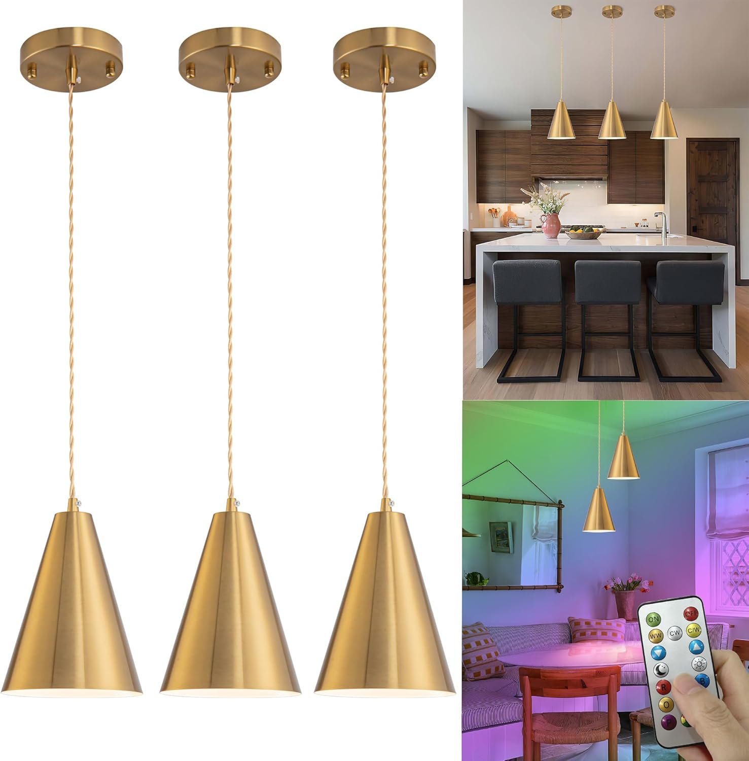 Everly Quinn Battery Operated Pendant Light With Remote, Wireless ...