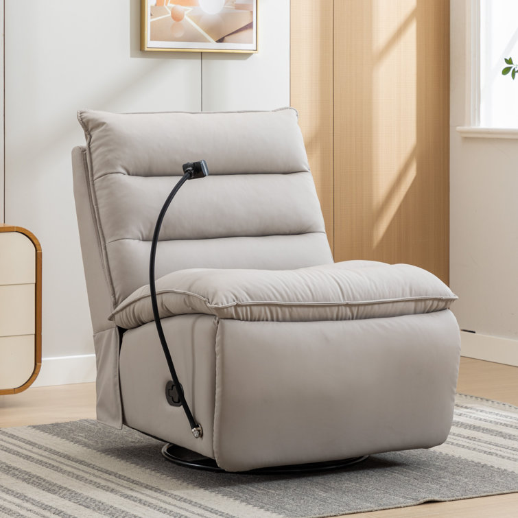 Latitude Run® Faux Leather Oversized Recliner Chair Armless Swivel ...