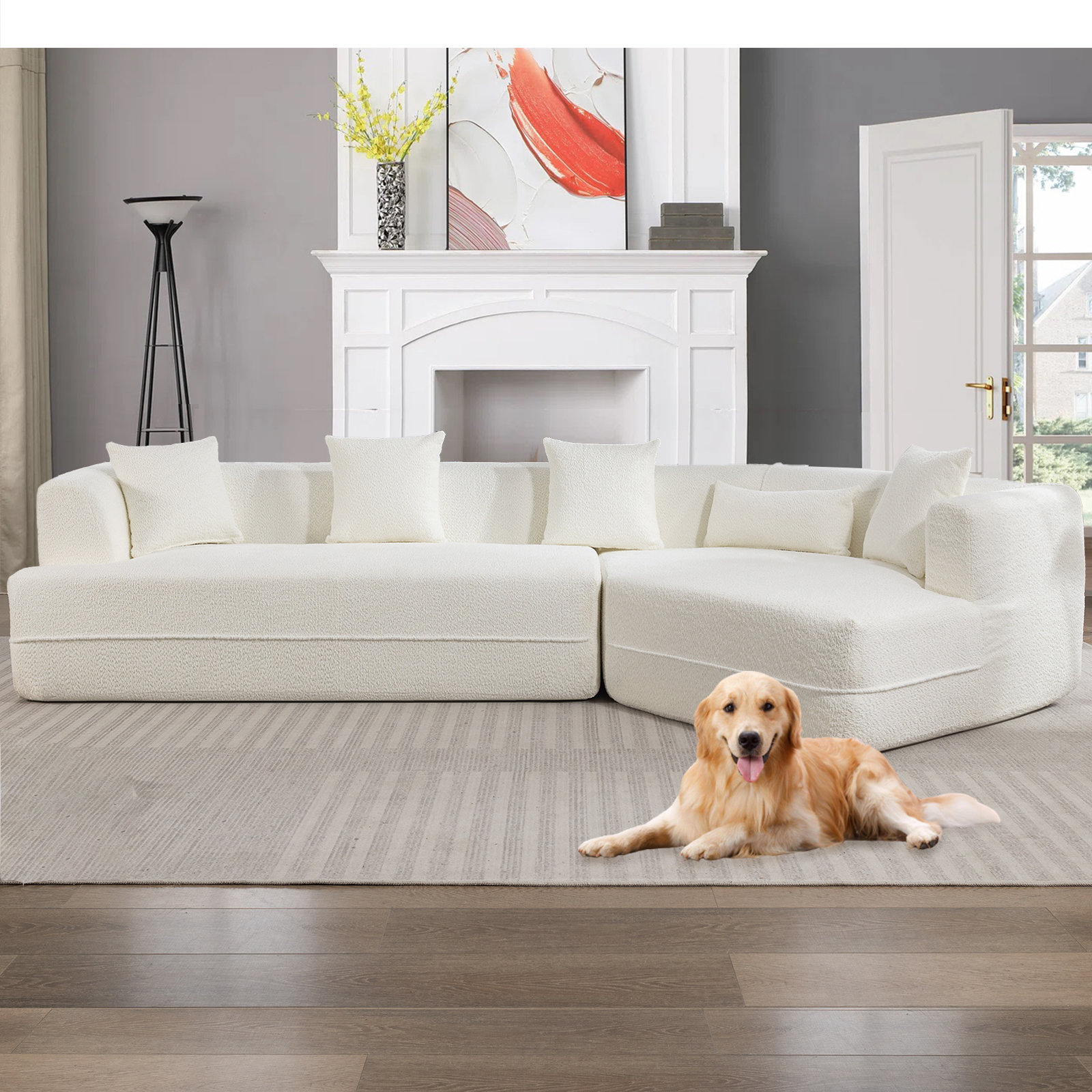 Lark Manor™ Lovis Modern Minimalist Style RAF Sofa Couch, Boucle ...