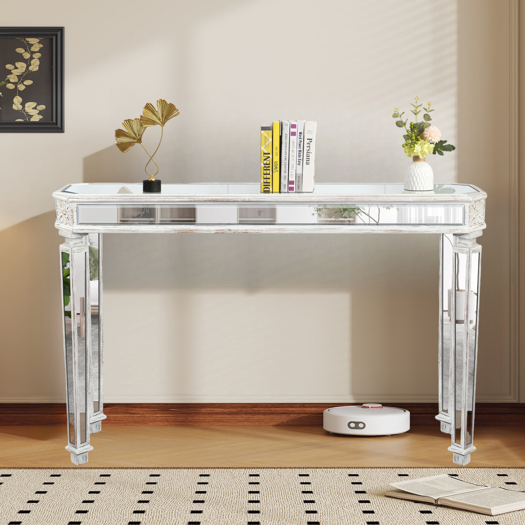 One Allium Way® Vintage Mirror Console Table , Entryway Table | Wayfair