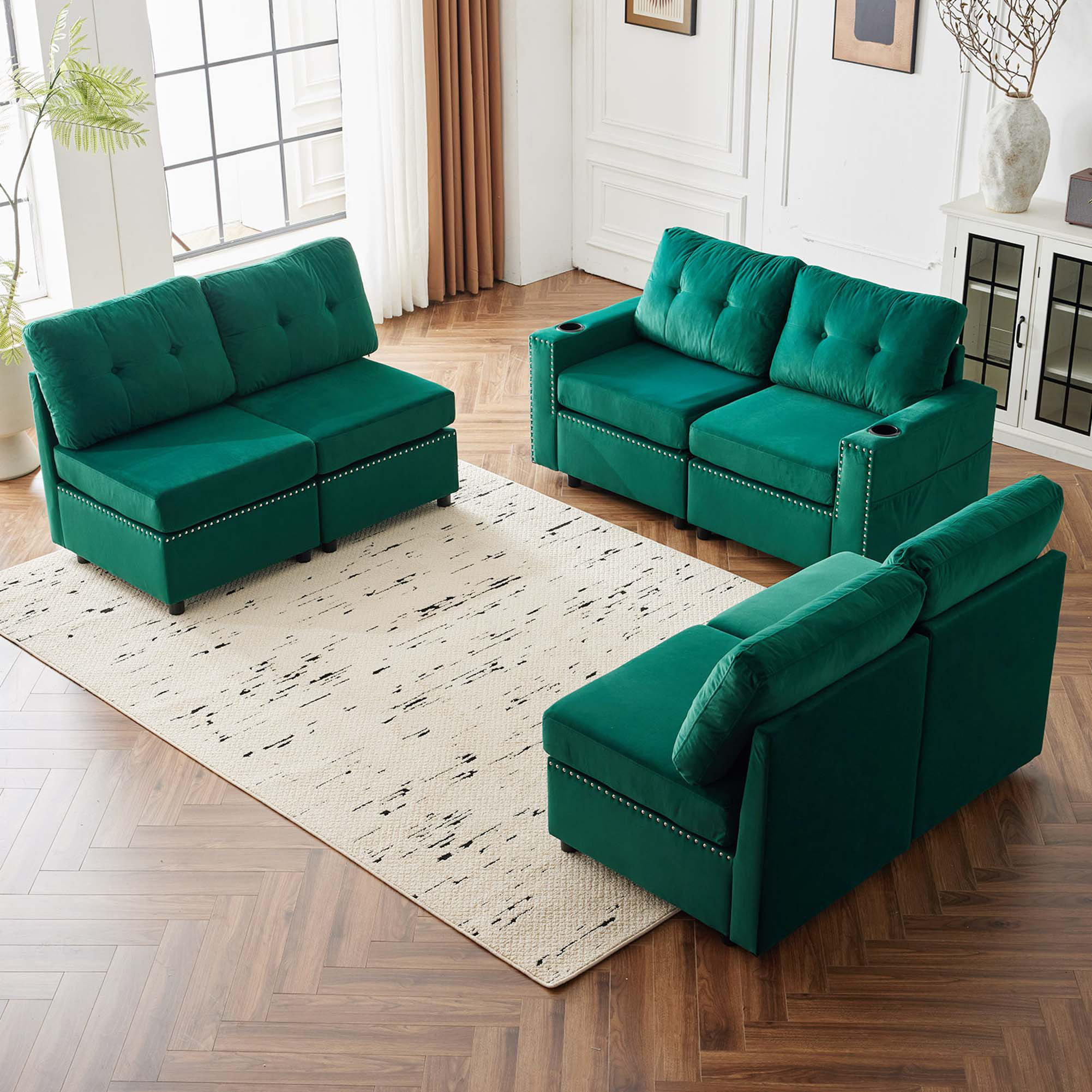 House of Hampton® Velvet Modular Combination Sofa With Storage, Living Room Combination Sleeper ...