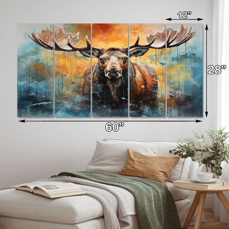 Millwood Pines Colourful Moose Majestic Collage II On Canvas 5 Pieces ...