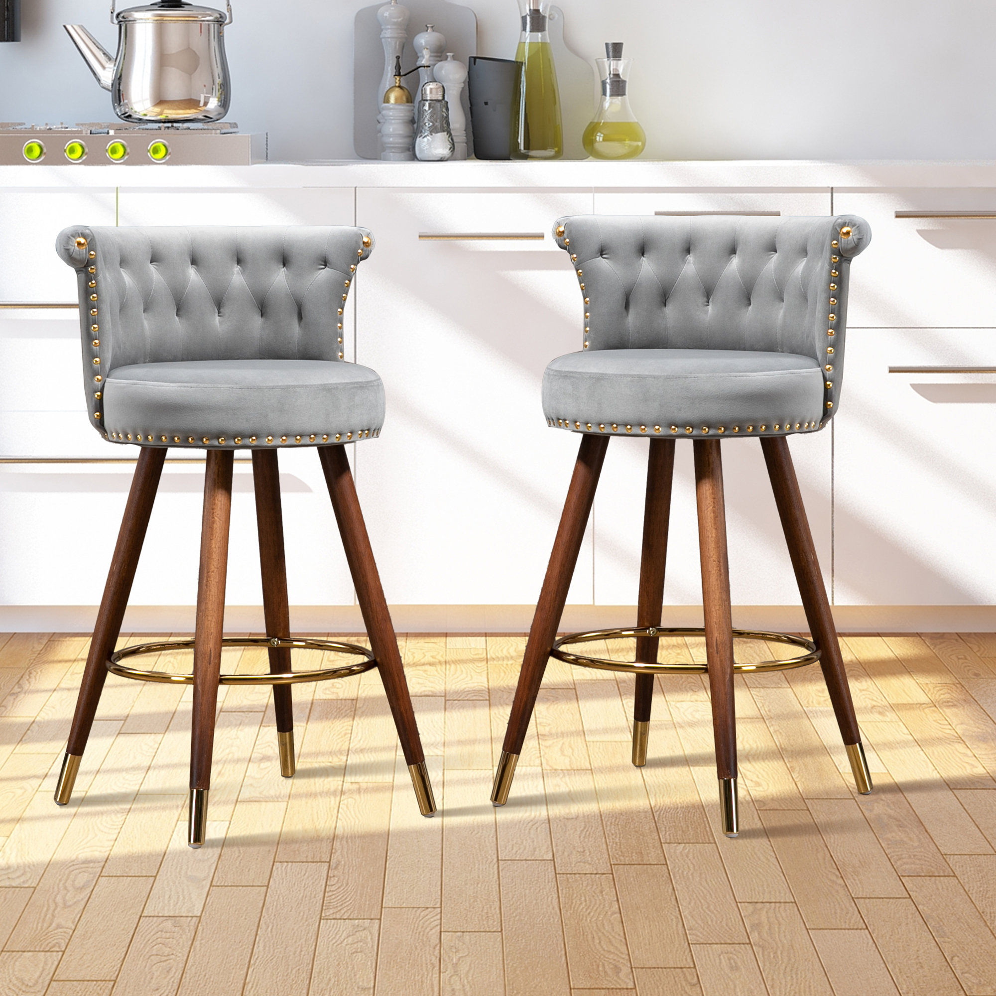 Rosdorf Park Jericia Set of Two 360 Degree Swivel Polyester Fabric ...